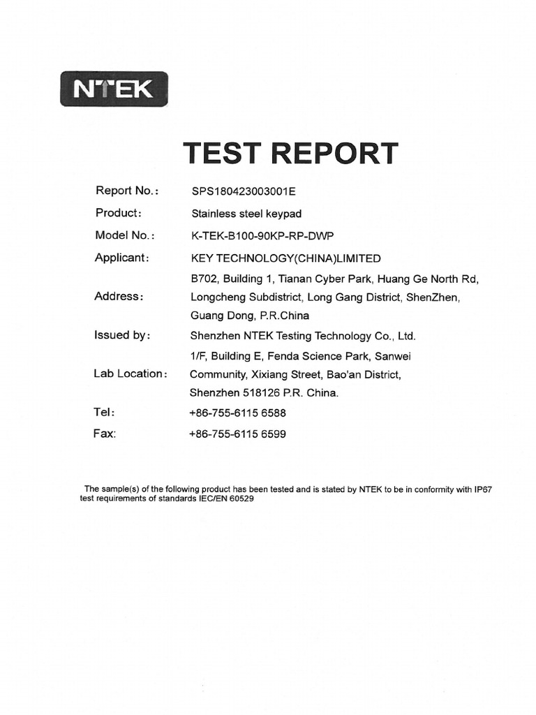 IP67 Certificate | PDF