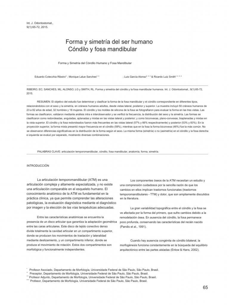 Shape and Symmetry of Human Condyle and | PDF | Articulación