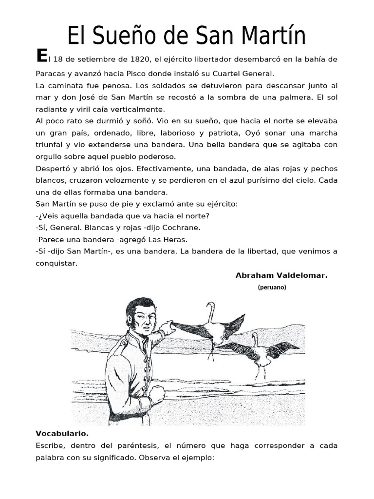 Ficha El Sueño de San Martín para Tercero de Primaria | PDF