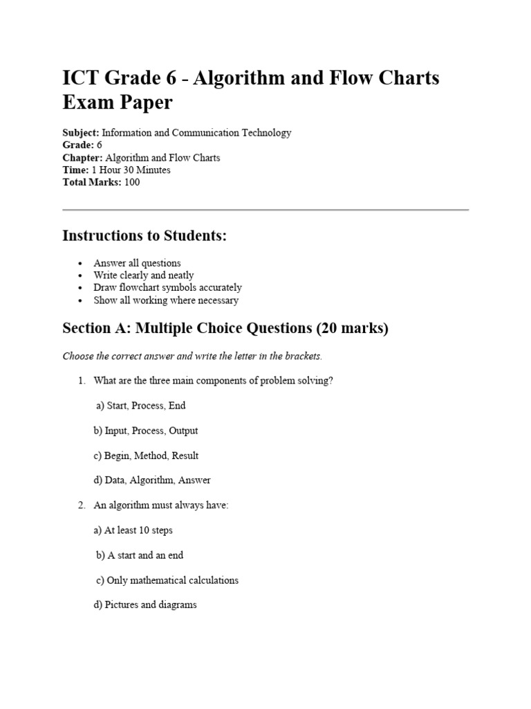 Flow Chart and Algorithm Exam Paper | PDF | Area | Algorithms