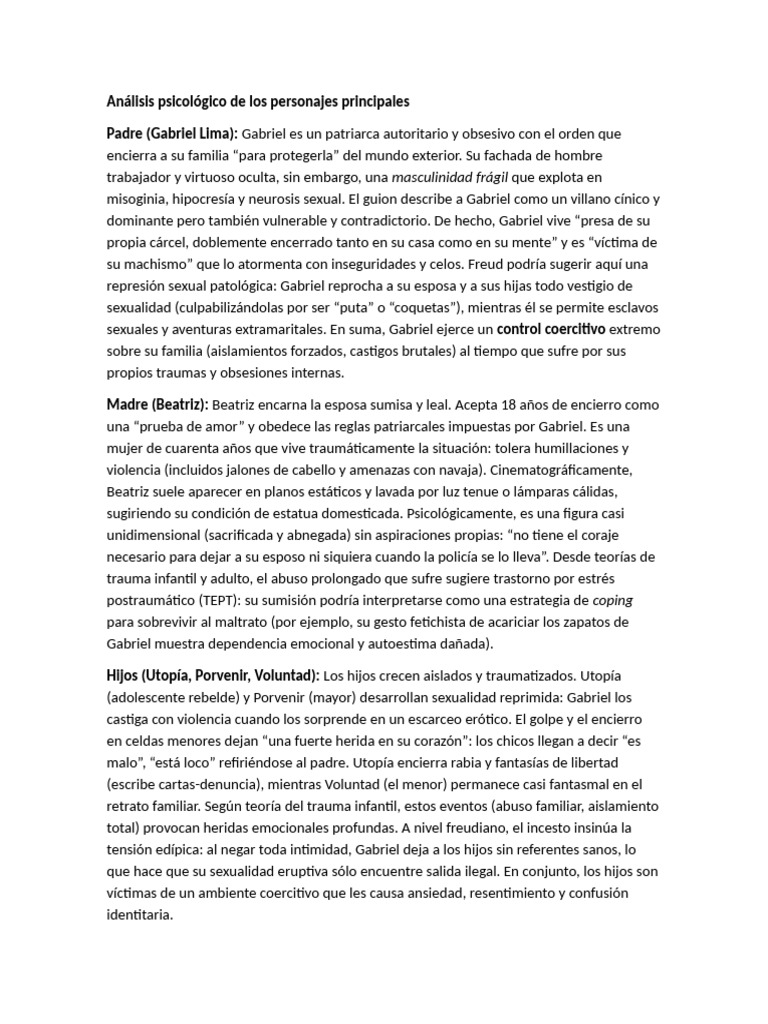 Análisis Psicológico de Los Personajes Principales | PDF | Violencia ...