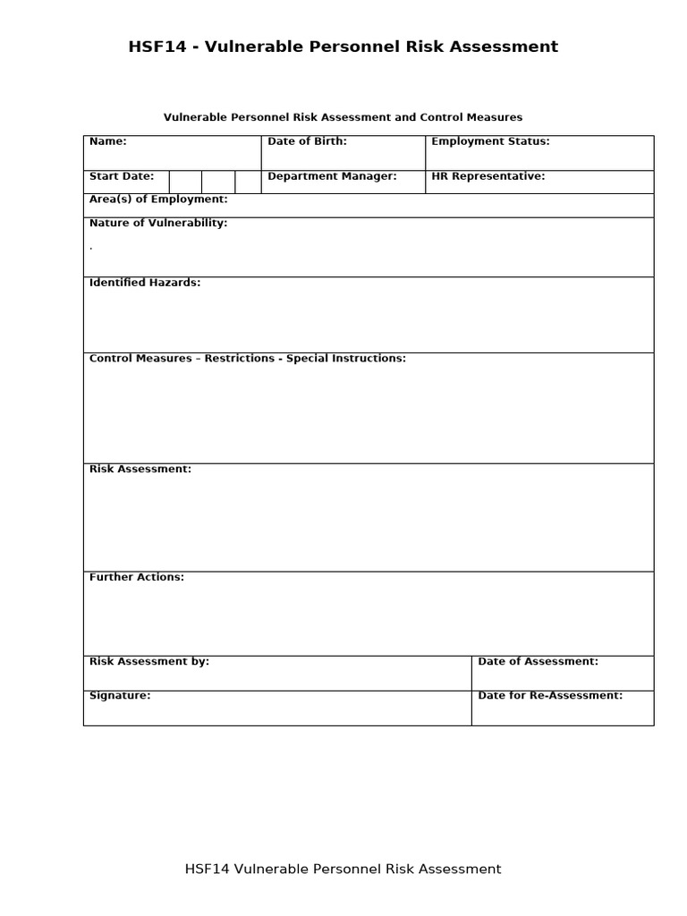 HSF14 Vulnerable Personnel Risk Assessment | PDF