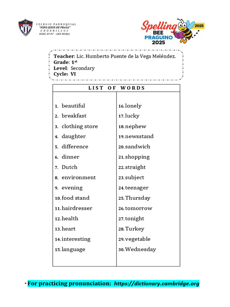 1st Secondary - List of Words | PDF
