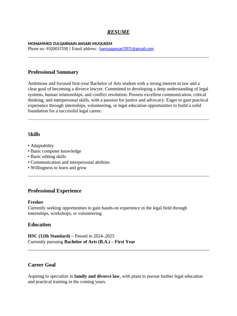 Zulqar (Resume) | PDF