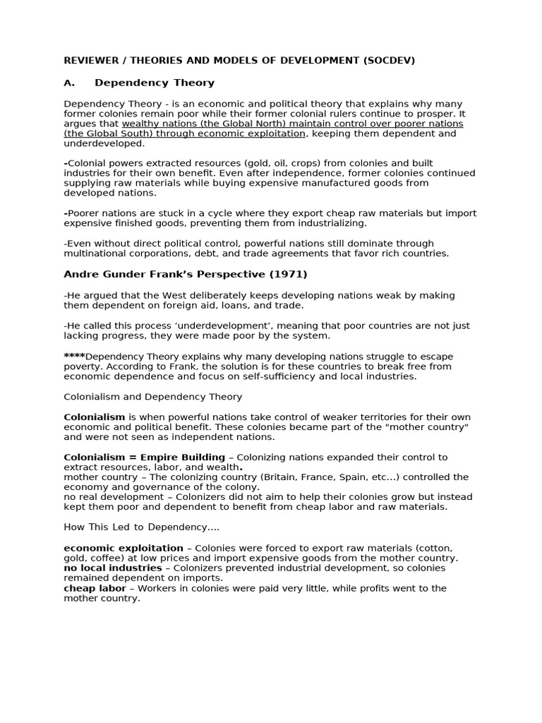 Dependency Theory and Social Development | PDF | World Systems Theory ...