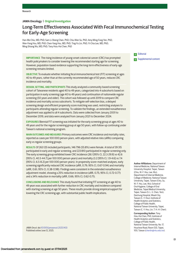 Long-Term Effectiveness Associated With Fecal Immunochemical Testing ...
