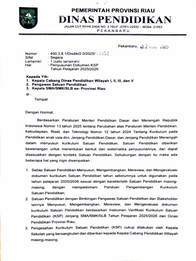 Surat Penyusunan Dokumen KSP T.P 2025 2026 | PDF