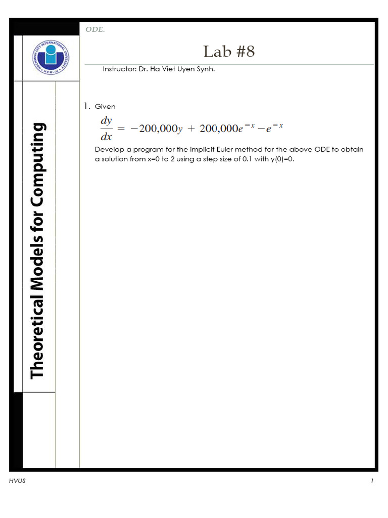 Implicit Euler Method for ODE Solutions | PDF