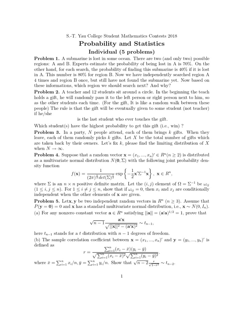 2018 Math Contest Problems: Probability & Stats | PDF | Statistical ...