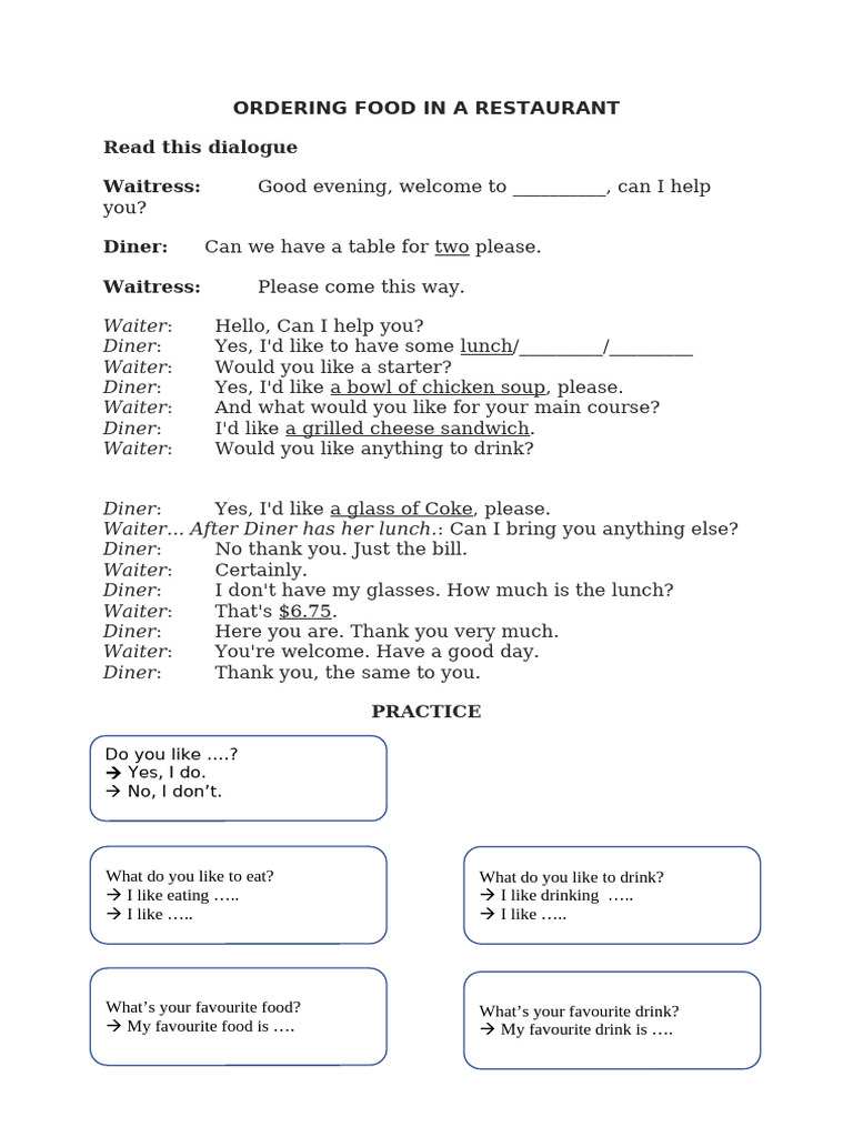 Restaurant Food Ordering Dialogue | PDF