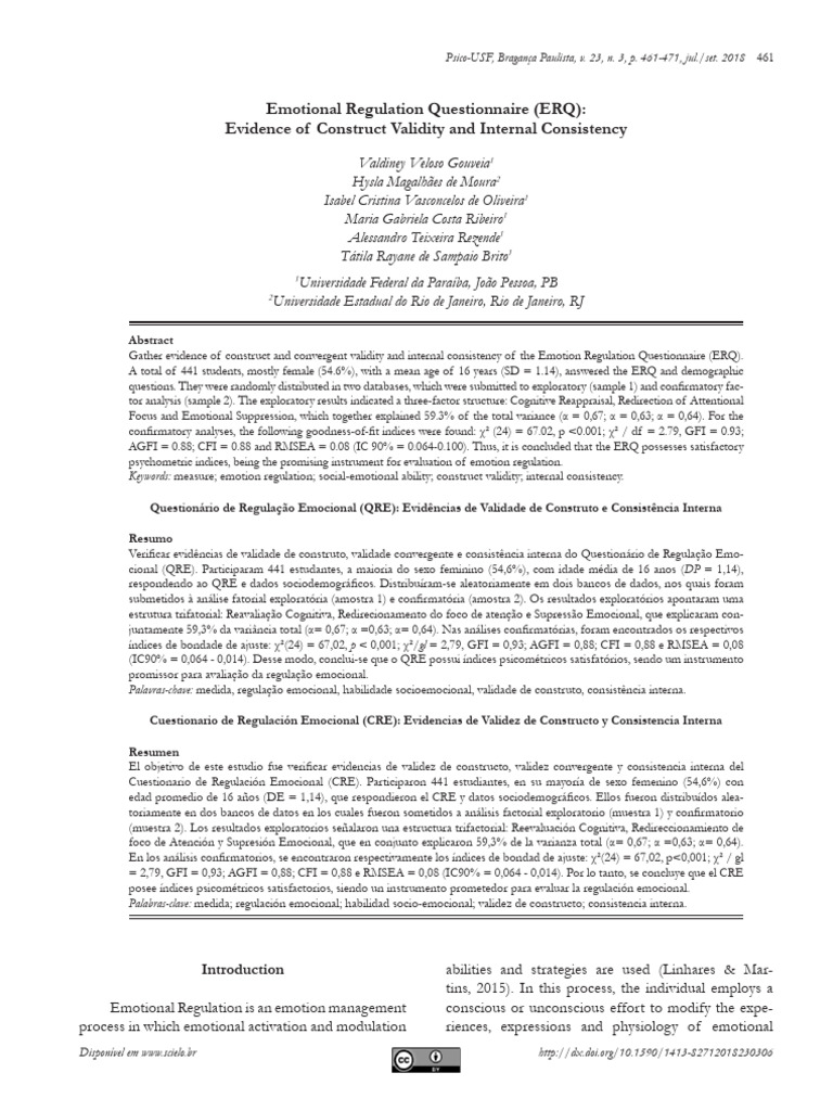 Validating the Emotional Regulation Questionnaire | PDF | Psychology