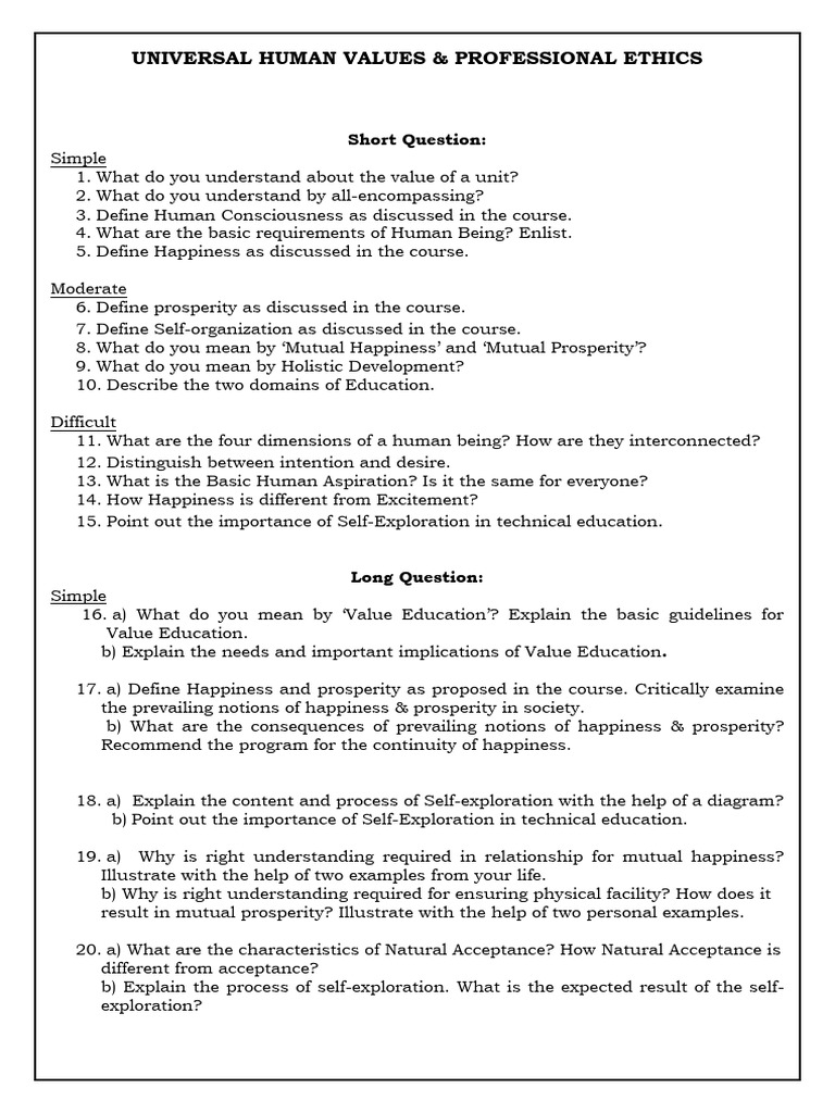 Understanding Human Values and Ethics | PDF | Happiness | Consciousness