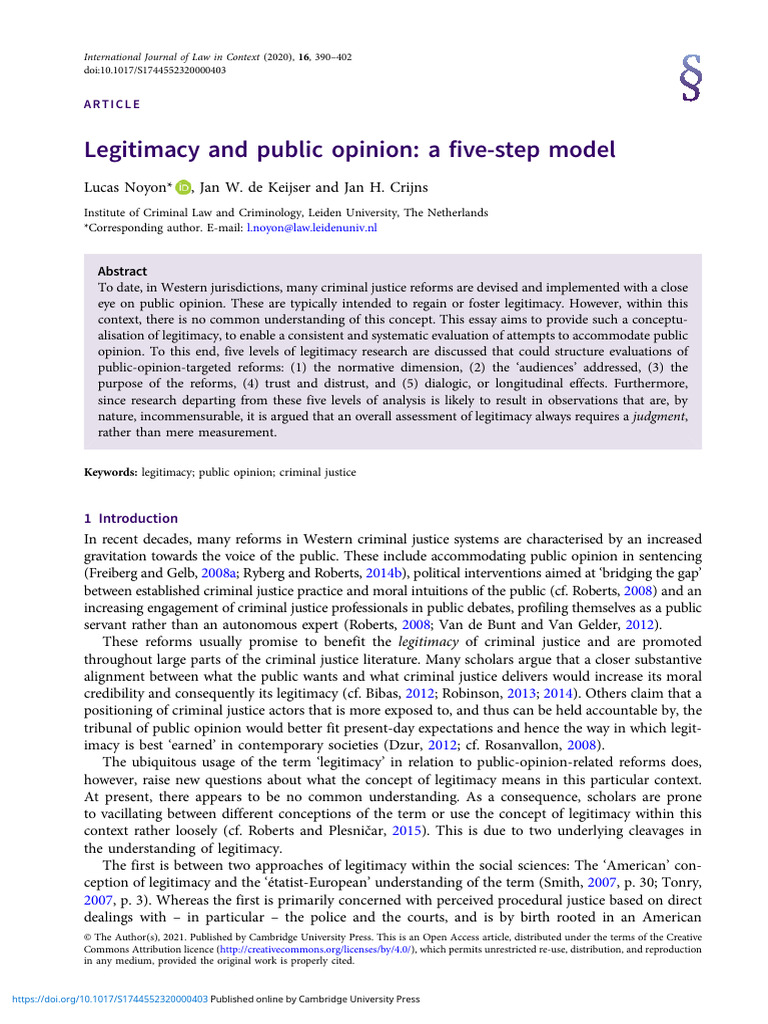 Legitimacy and Public Opinion A Five Step Model | PDF | Justice | Crime ...