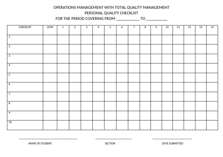 01 - Personal Quality Checklist Template | PDF
