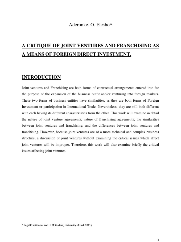 International Business Transaction Essay | PDF | Franchising | Joint ...