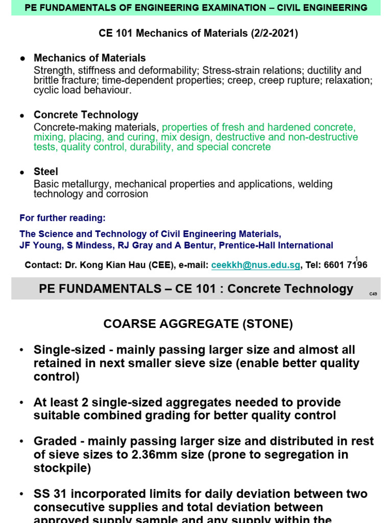 Civil Engineering PE Exam: Concrete Tech | PDF | Concrete | Cement