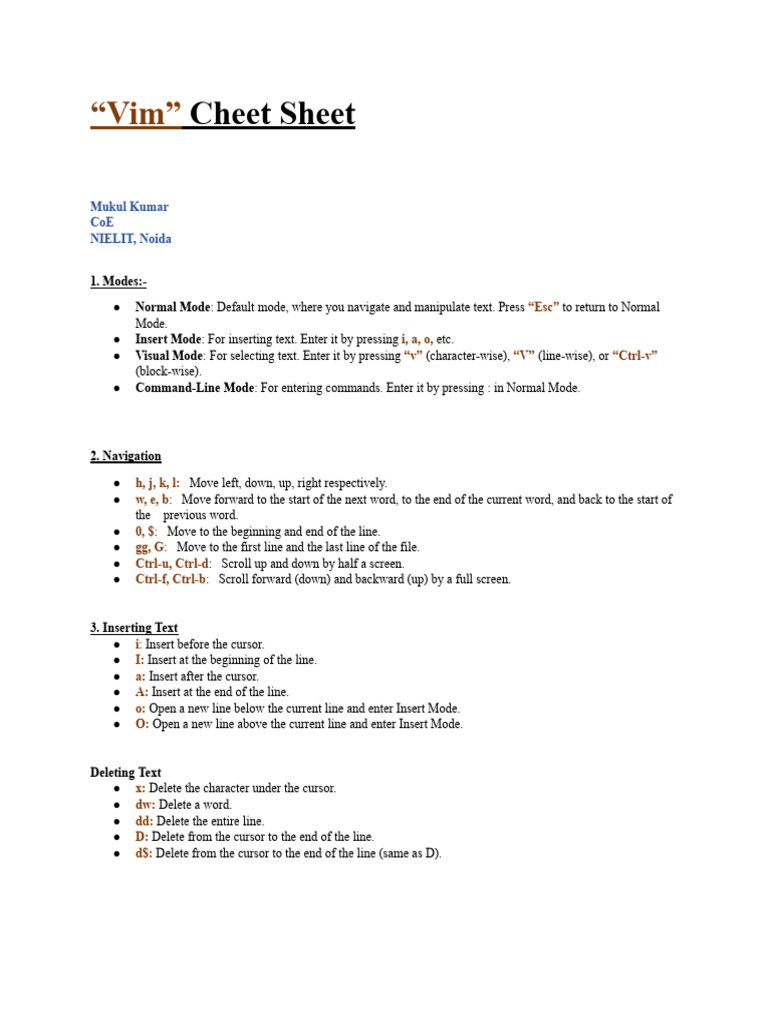 Gvim Commands Cheat Sheet | PDF | System Software | Computing