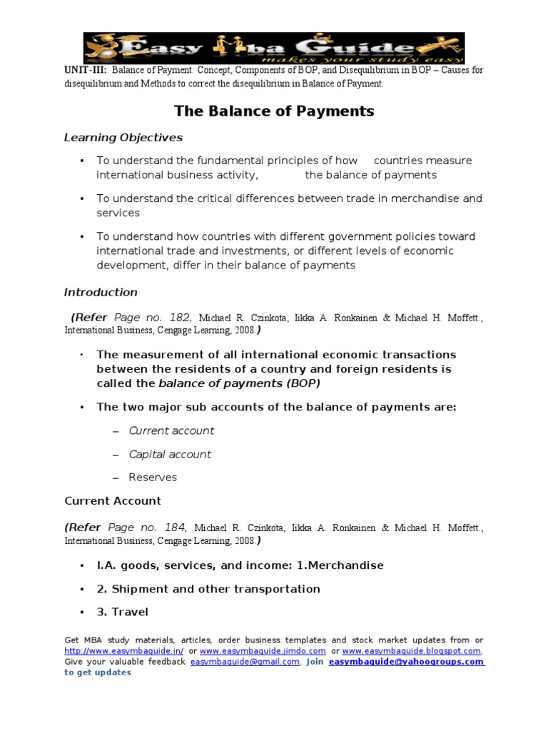 Balance of Payments: Concepts & Equilibrium | PDF | Balance Of Payments ...