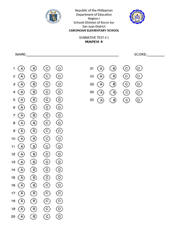 Bubble Sheets Summative | PDF