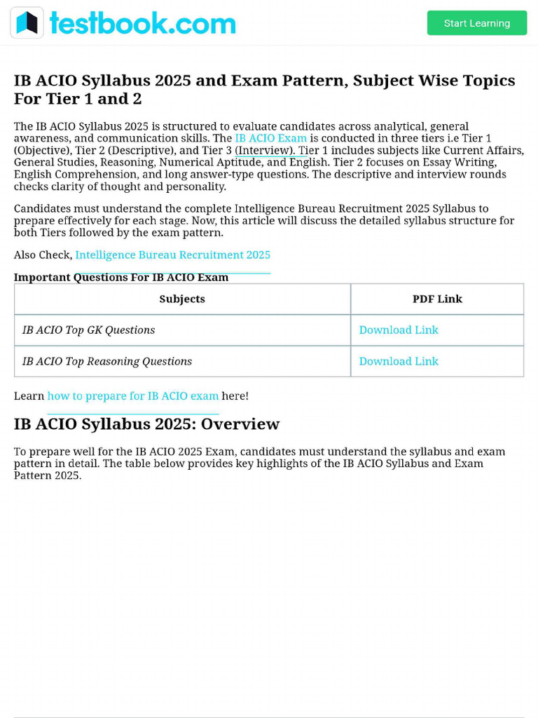 IB ACIO Syllabus 2025 and Exam Pattern, Subject Wise Topics For Tier 1 ...