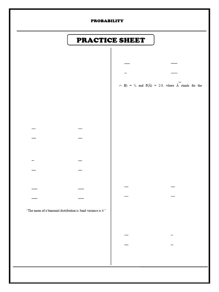 Practice Sheet: Probability | PDF | Odds | Probability
