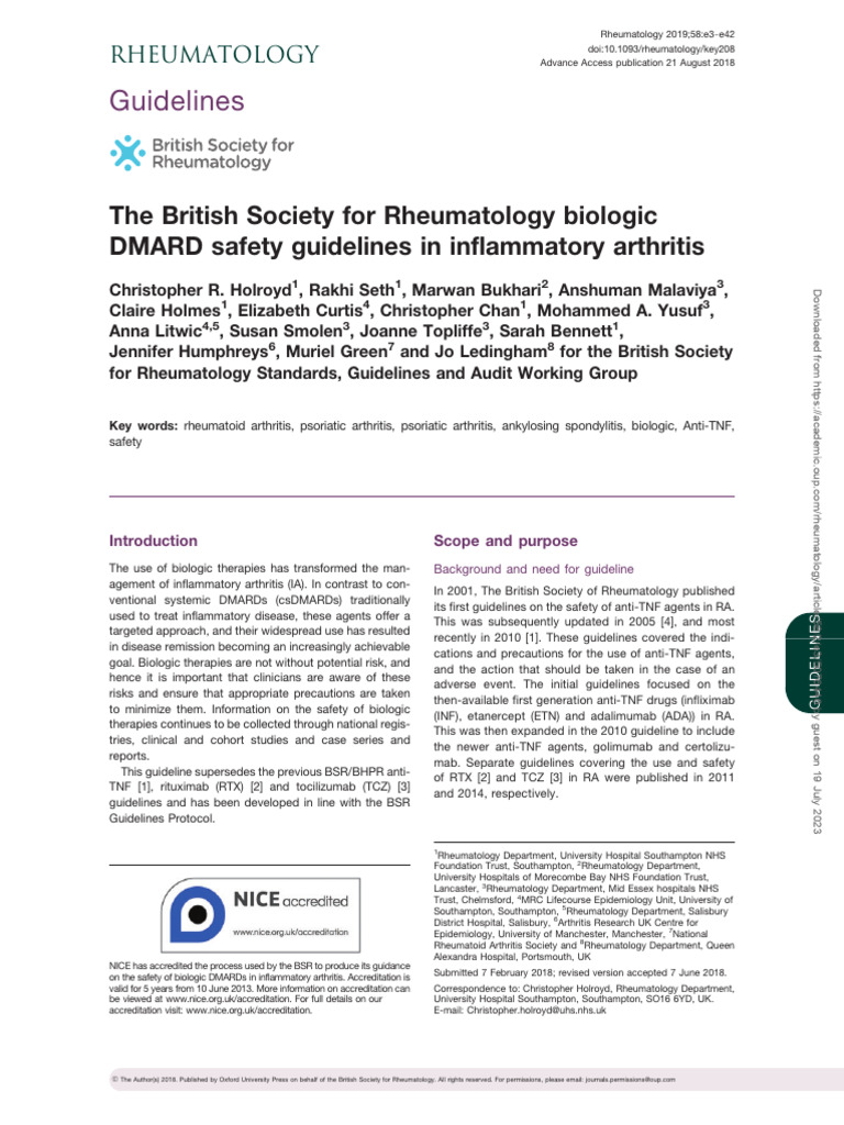 BSR Biologic DMARD Safety Guidelines | PDF | Arthritis | Rheumatology