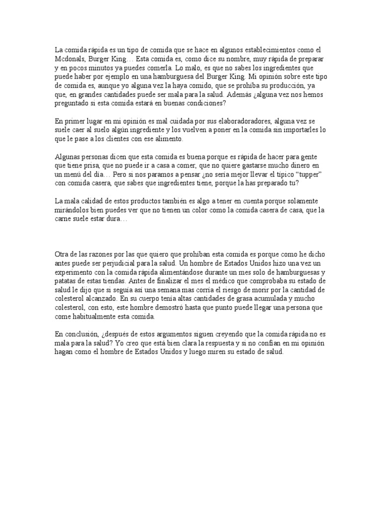Riesgos de la comida rápida para la salud | PDF