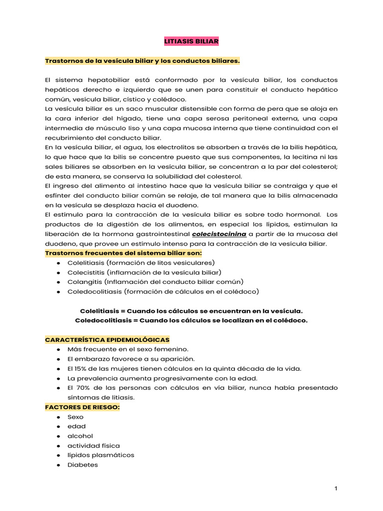 Litiasis Biliar: Causas y Síntomas | PDF | Vesícula biliar | Bilis