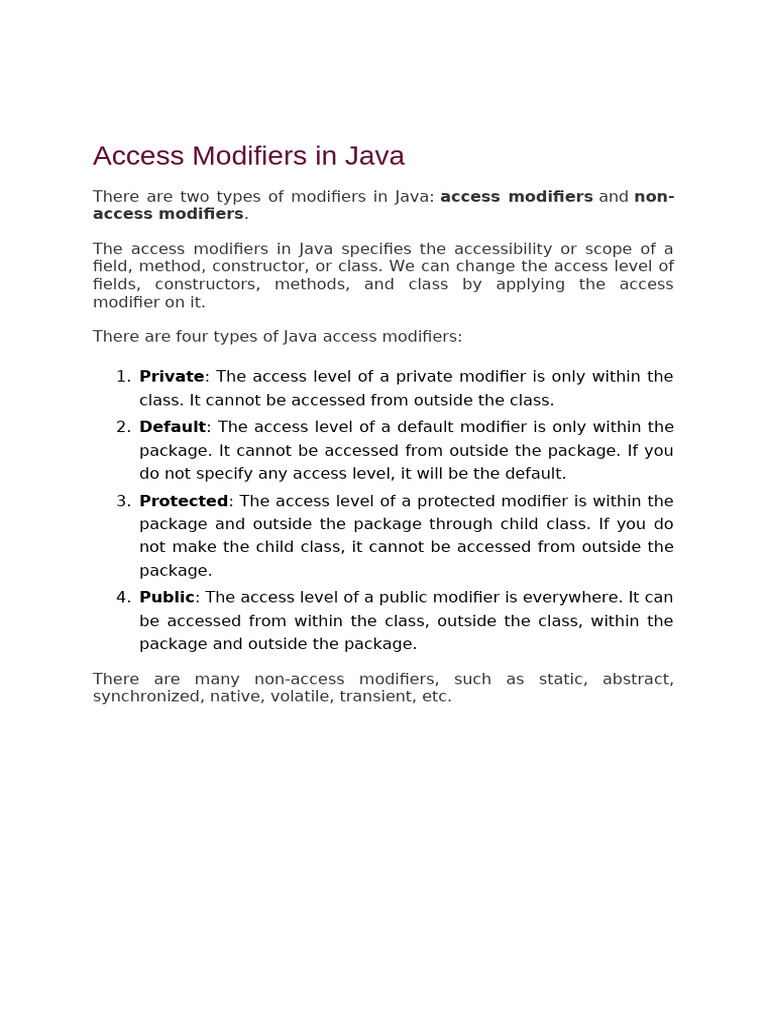 Access Modifiers in Java | PDF | Class (Computer Programming) | String (Computer Science)