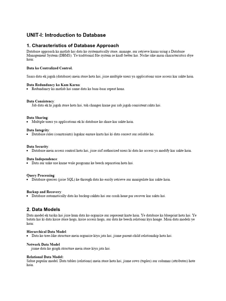 DBMS Unit 1 | PDF | Databases | Data Model