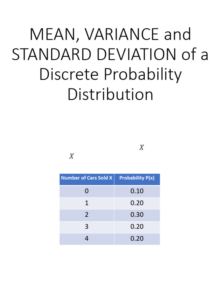 Mean, Variance & Std Dev in Probability | PDF | Expected Value | Variance