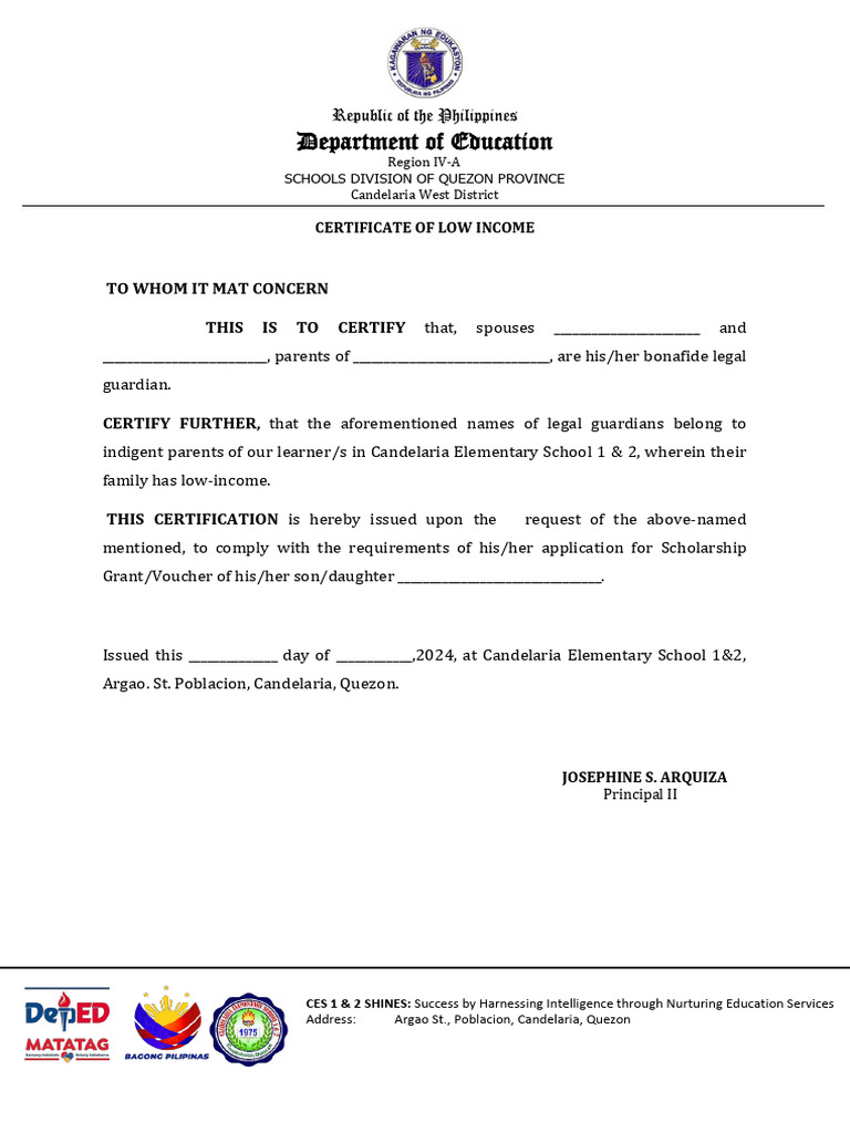 Certificate of Low Income | PDF