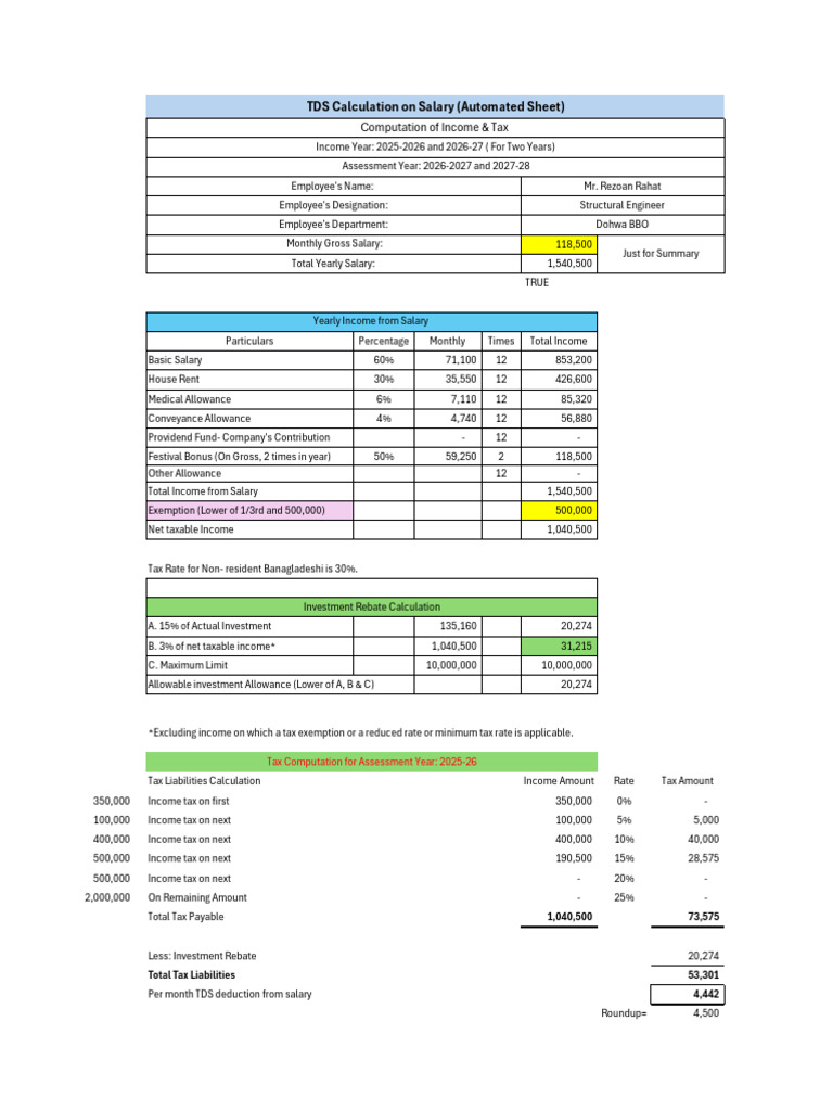 Two Format PIT Calculation_FY 2025-26_Dohwa BBO | PDF | Taxes | Income Tax