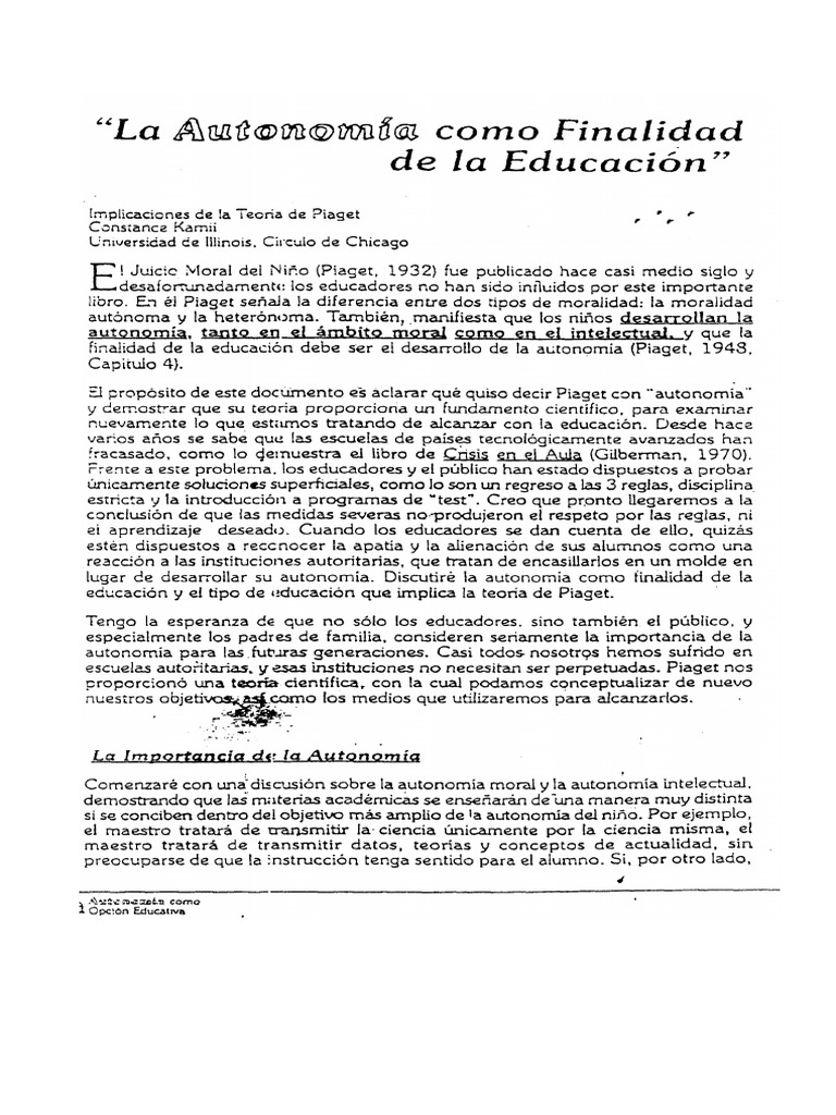 La Autonomía Como Finalidad de La Educación | PDF