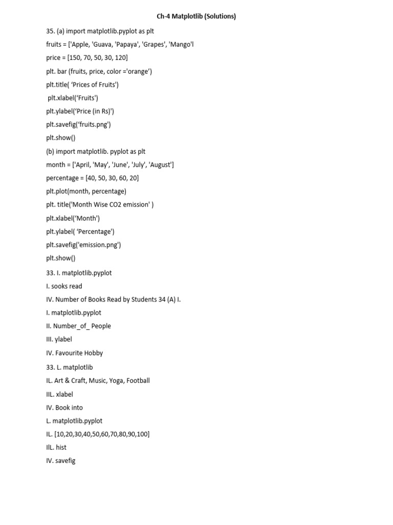 Ch-4 Matplotlib (Solutions) | PDF