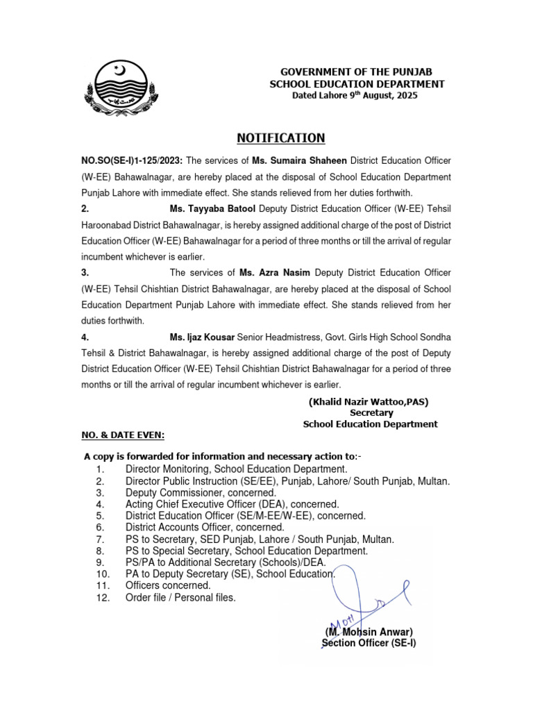 Sumaira Shaheen DEO (W) Bahawalnagar & Azra Nasim DDEO (W) Chishtian Disposal | PDF | Chess ...