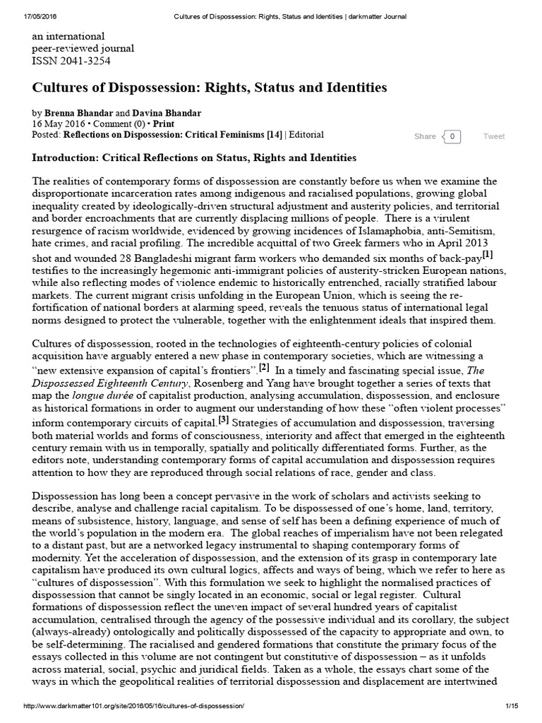 Cultures of Dispossession Explained | PDF | Intersectionality | Feminism