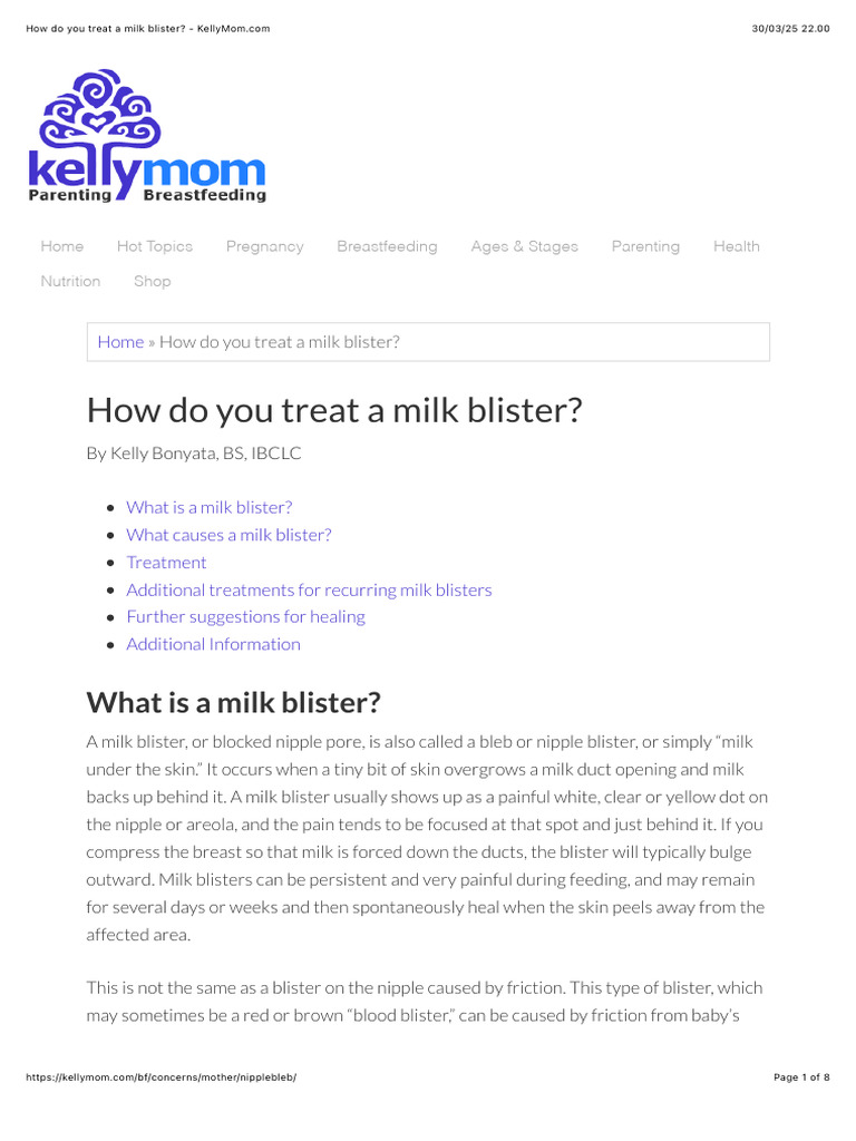 Milk Blister Treatment Guide | PDF | Breastfeeding | Nipple