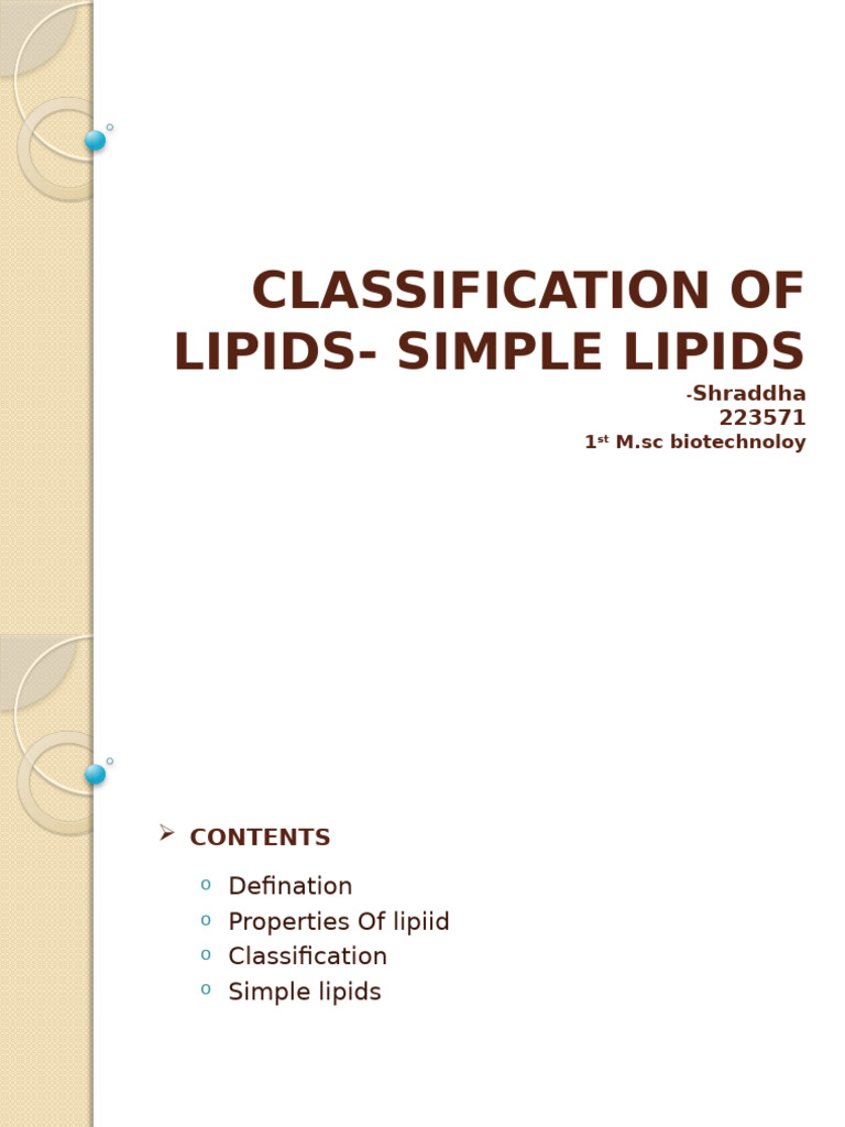 Clasification of Lipids - Simple Lipidsppt | PDF