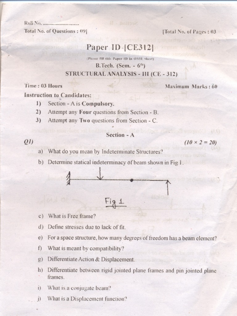CE312 Structural Analysis Exam Paper | PDF | Teaching Methods & Materials