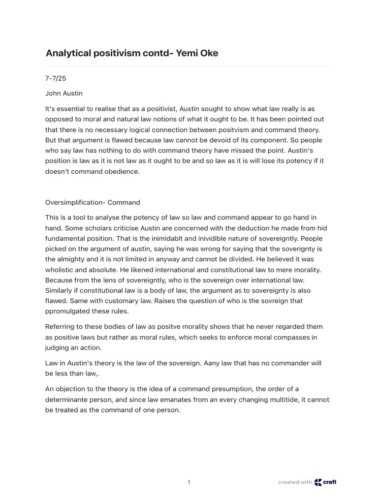 Analytical Positivism Contd | PDF