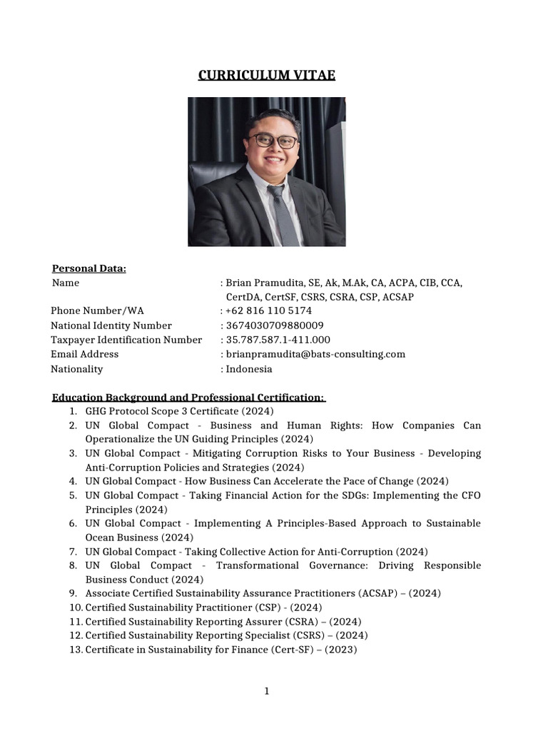 CV Pak Brian Pramudita - 160425 | PDF | Taxes | Economies
