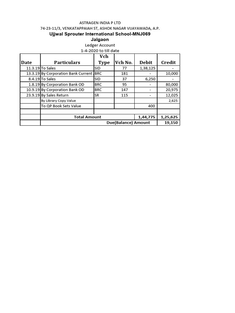 AstraGen India P Ltd Ledger Summary | PDF
