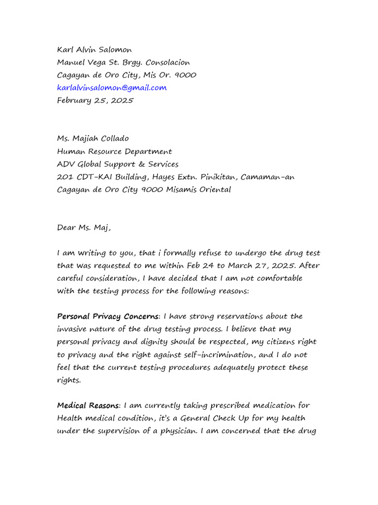 Refusal of Drug Test by Employee | PDF