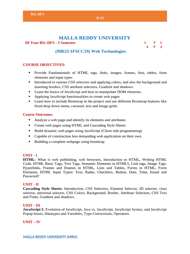 r23 WT Syllabus | PDF | Html Element | Html