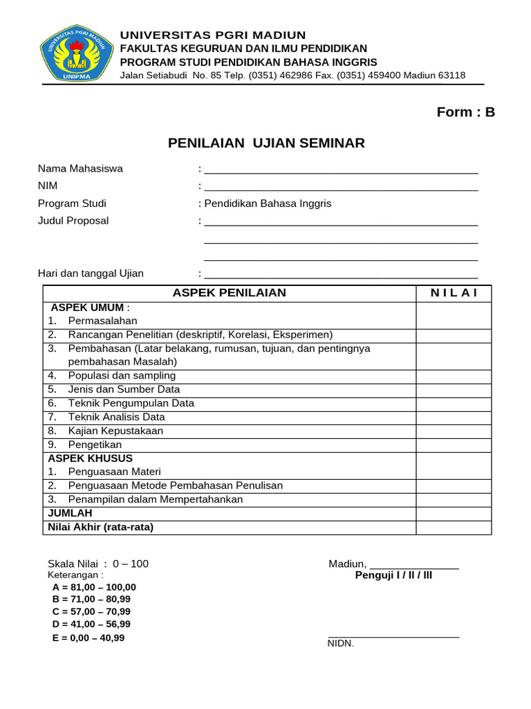 Form Penilaian Sempro | PDF