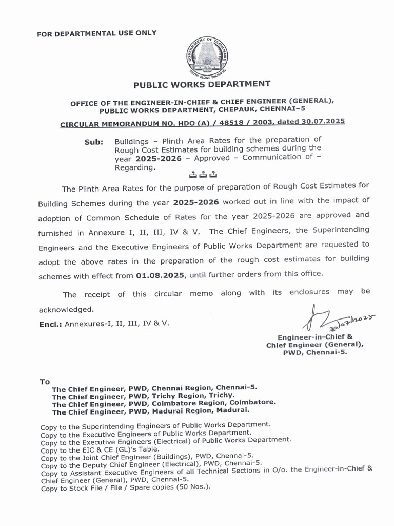 Plinth Area Rates For Rough Cost - 2025-2026 | PDF