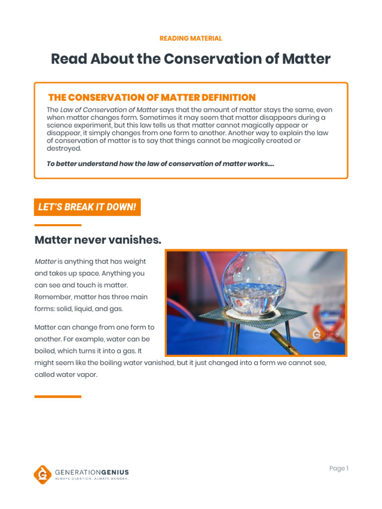 Conservation of Matter Explained | PDF | Water | Matter