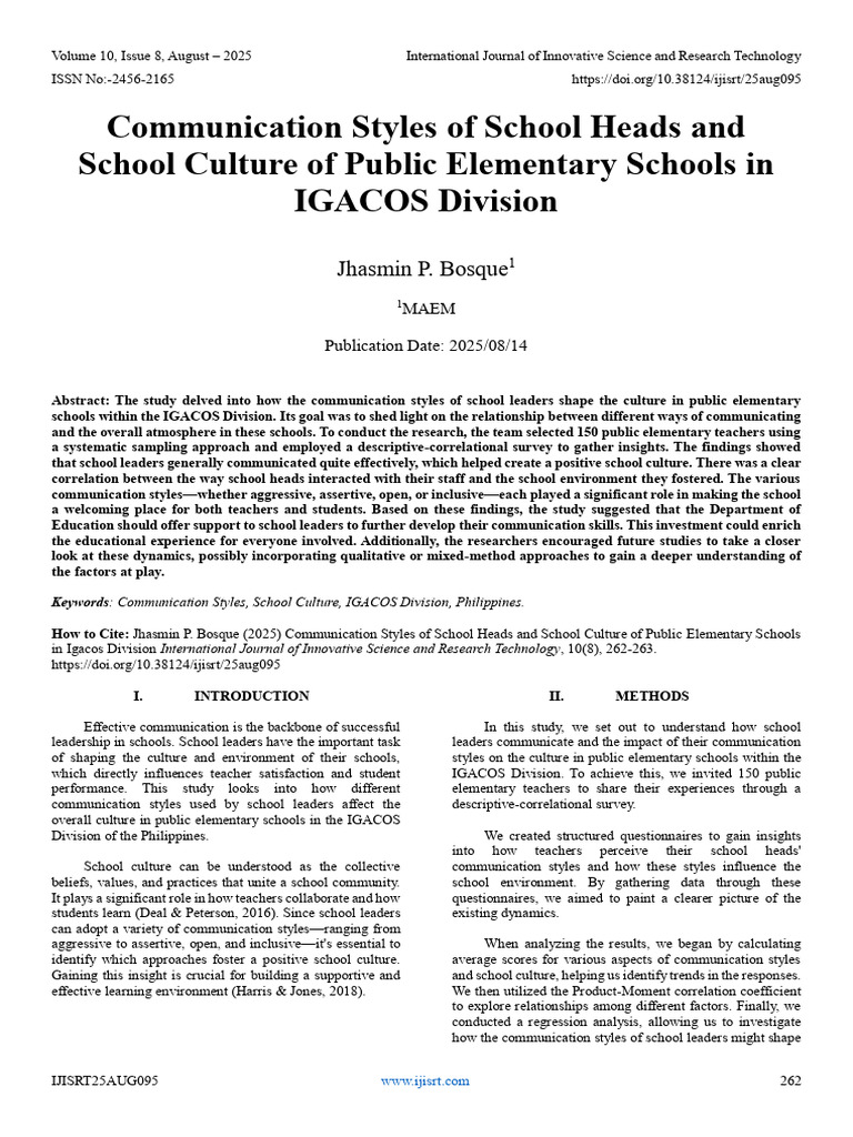 Communication Styles of School Heads and School Culture of Public ...