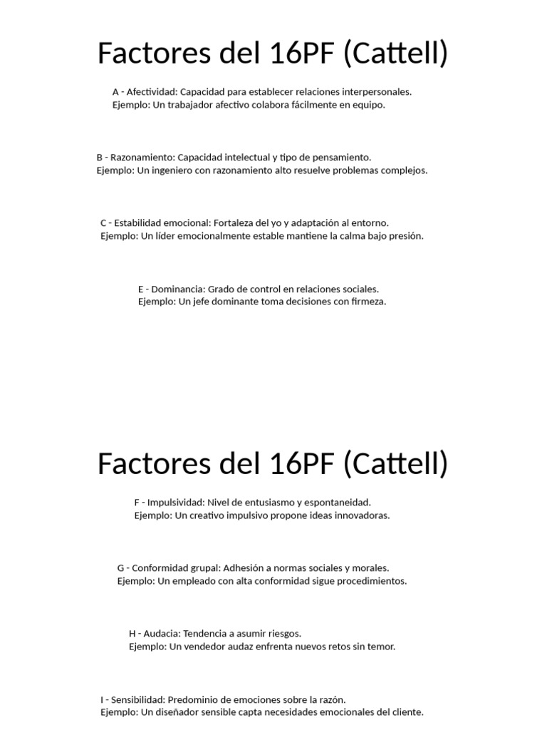 Tabla Factores 16pf Presentacion | PDF